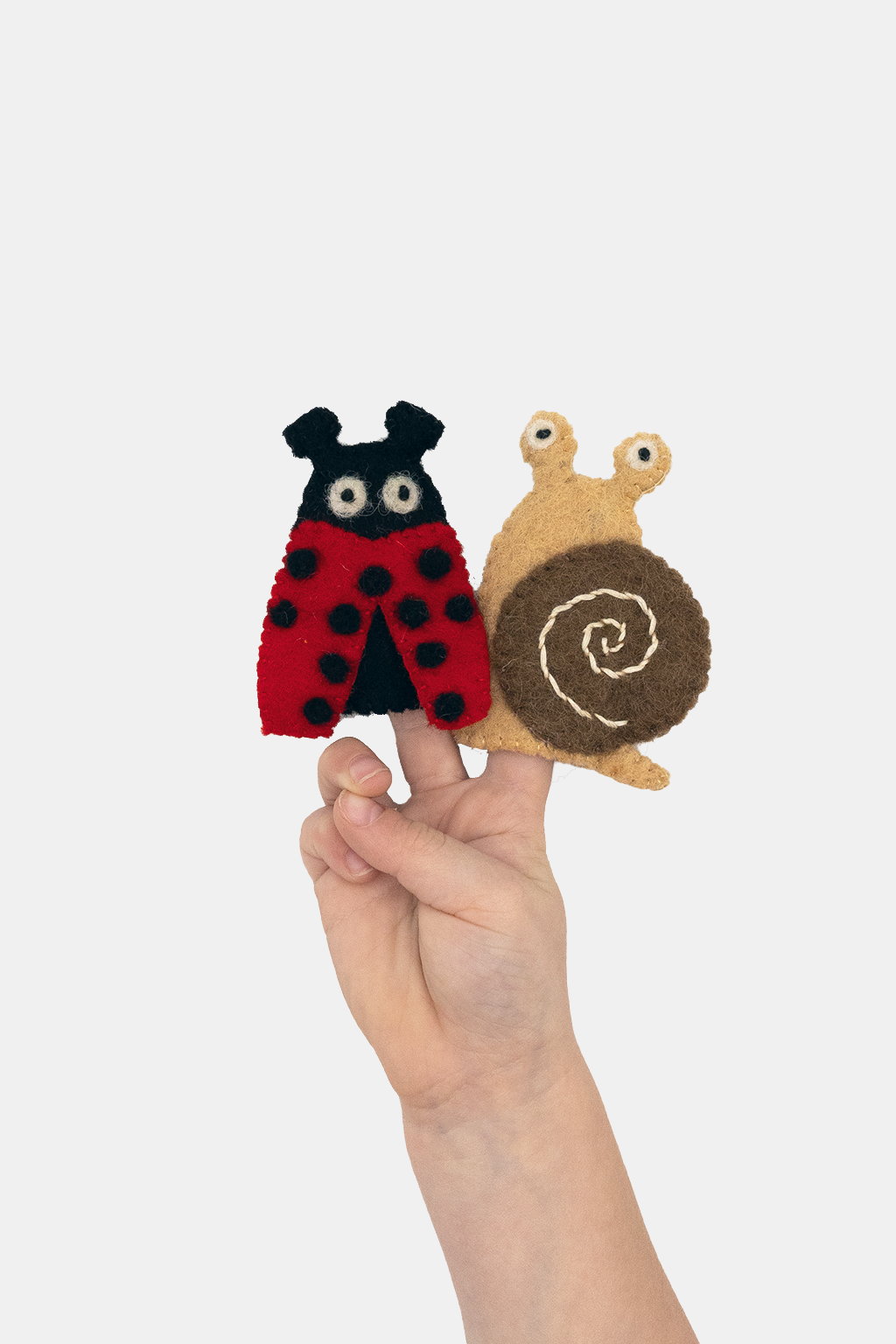 Ladybug & Snail Puppet Set – Handmade Felt Garden Play | Nivas