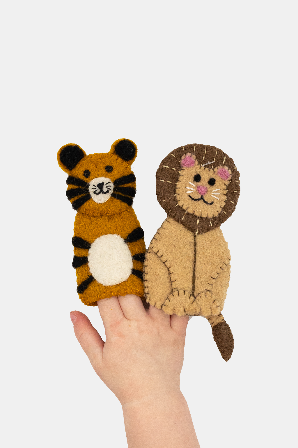 Lion & Tiger Finger Puppet Set – Handmade Felt Safari Play | Nivas